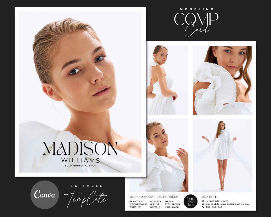 Model Comp Card / Canva Template / Fashion Model Zed Card / Model ...