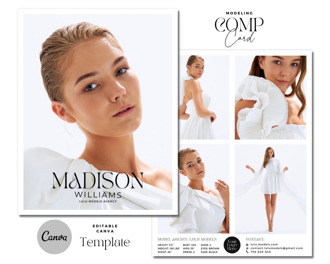 Model Comp Card / Canva Template / Fashion Model Zed Card / Model ...