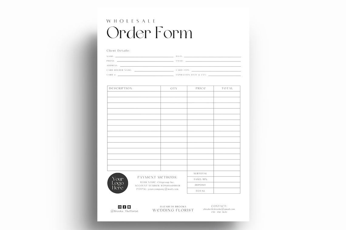Wholesale Order Form Template / Canva Order Forms / Editable - Etsy