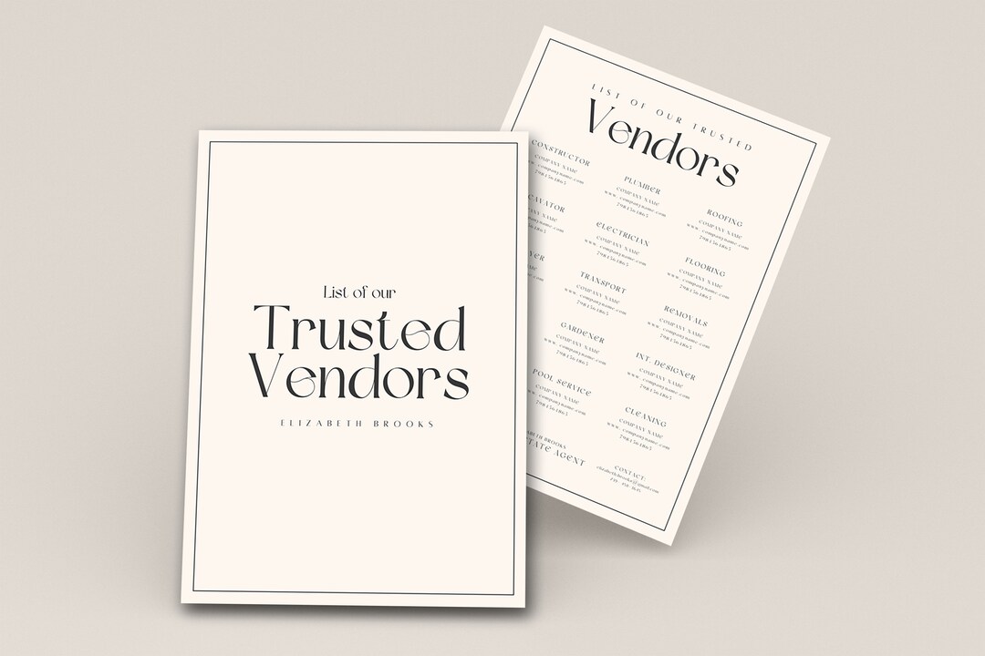 Vendor List, Editable Template, Real Estate Marketing, Trusted Vendors ...