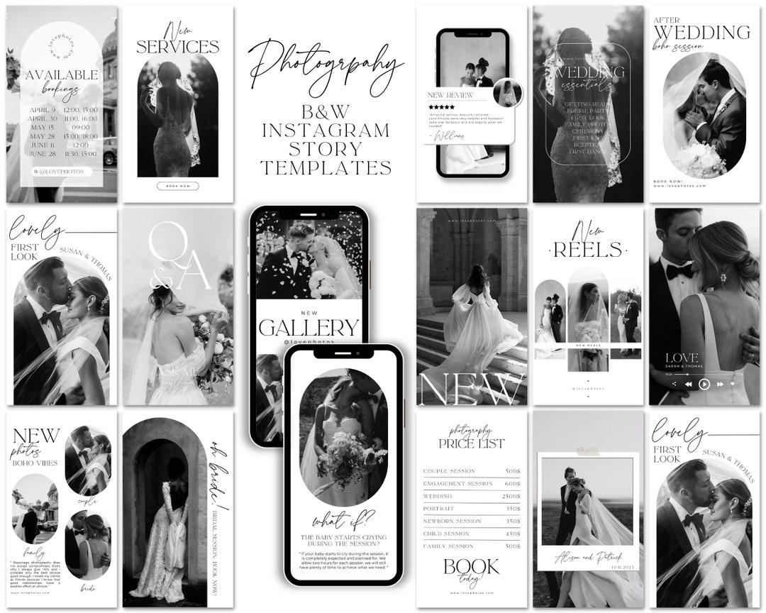 Photographer Instagram Story Template / Canva Template Bundle / B&W ...
