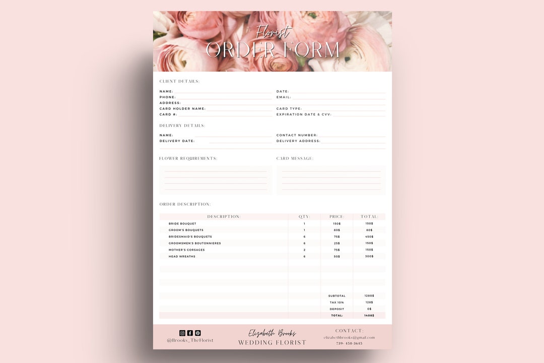 Florist Order Form Template, Canva Order Forms for Florist, Floral ...