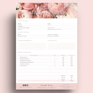 Florist Order Form Template, Canva Order Forms for Florist, Floral ...