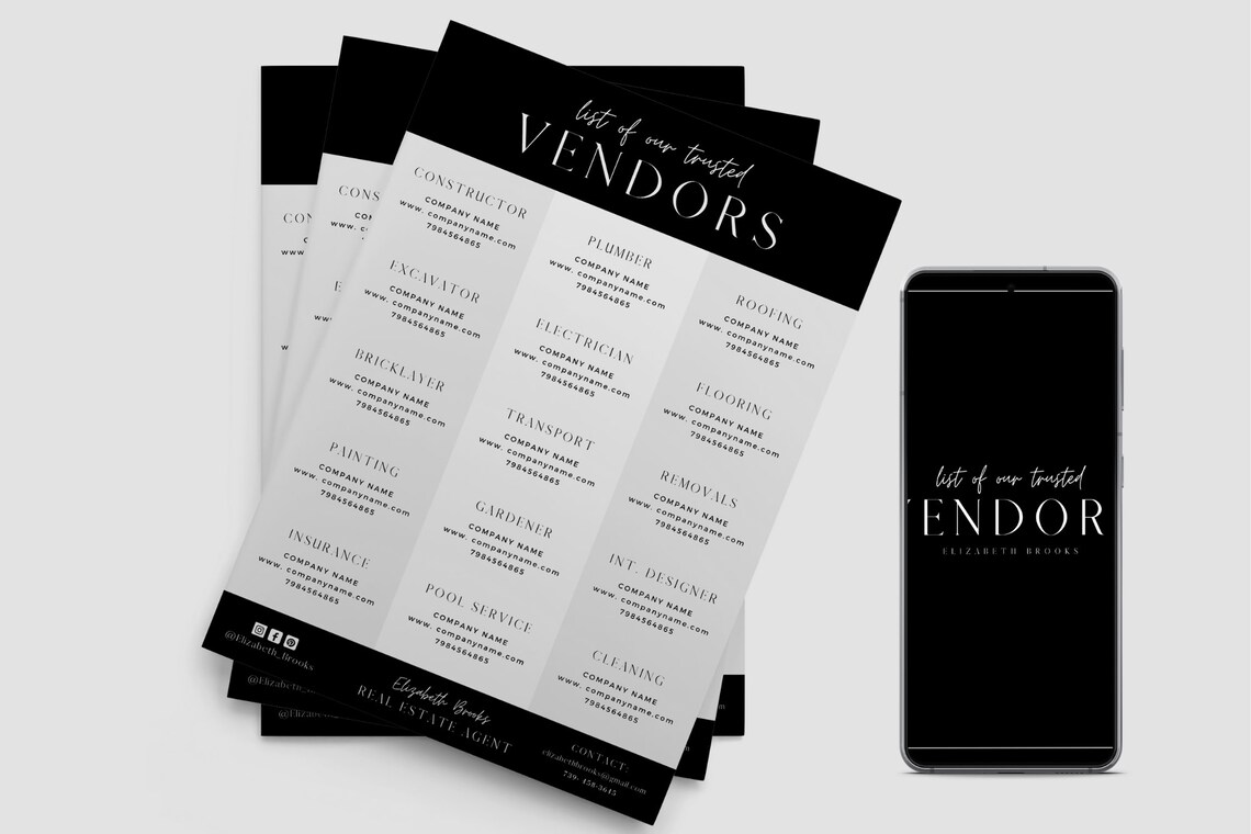 Vendor List, Editable Template, Real Estate Marketing, Trusted Vendors ...