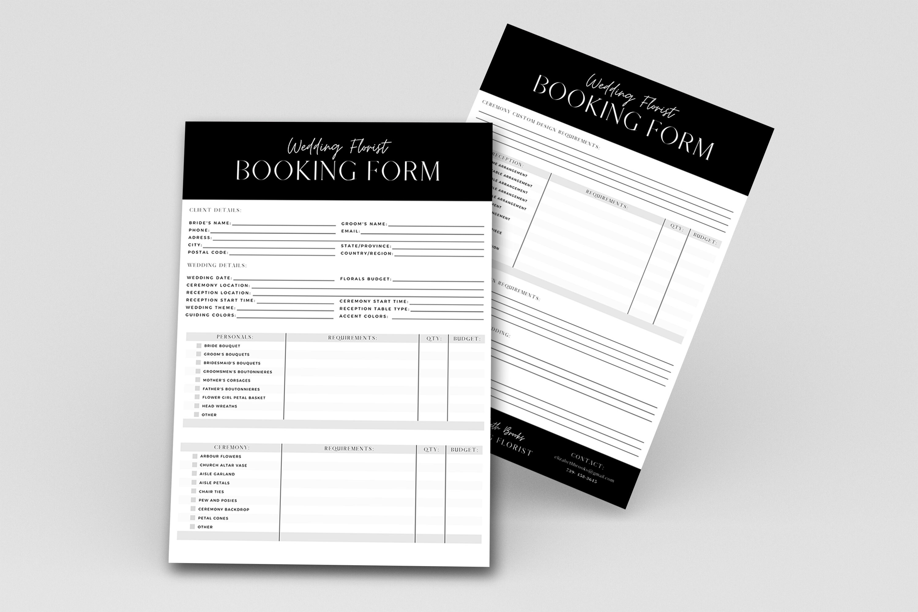 Florist Wedding Booking Form / Wedding Order Forms / Florist - Etsy ...