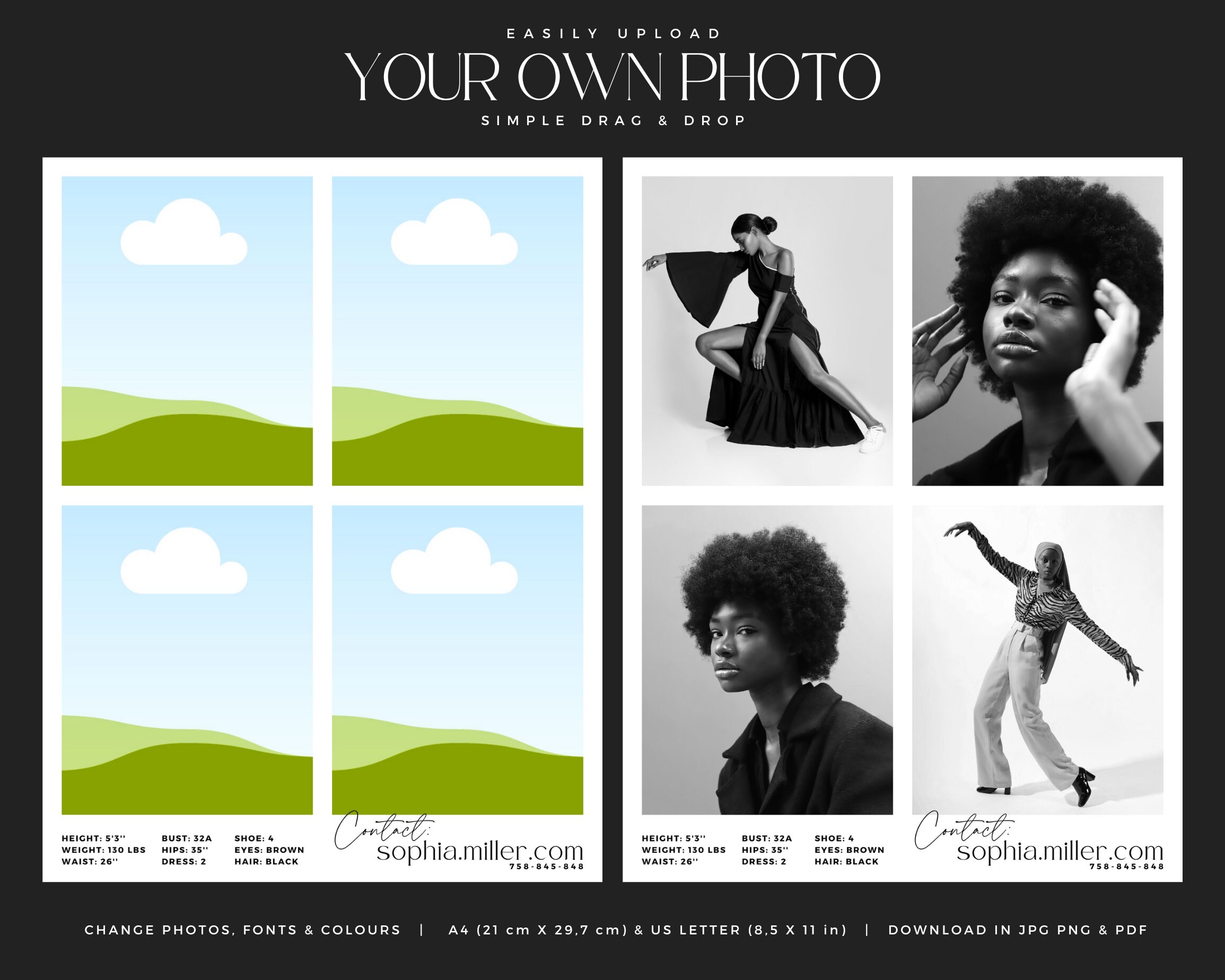 Model Comp Card / Canva Template / Fashion Model Zed Card / Model ...