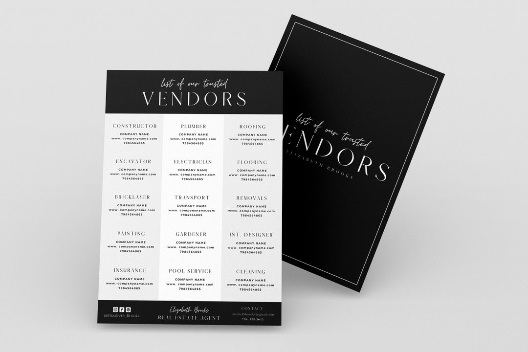 Vendor List, Editable Template, Real Estate Marketing, Trusted Vendors ...