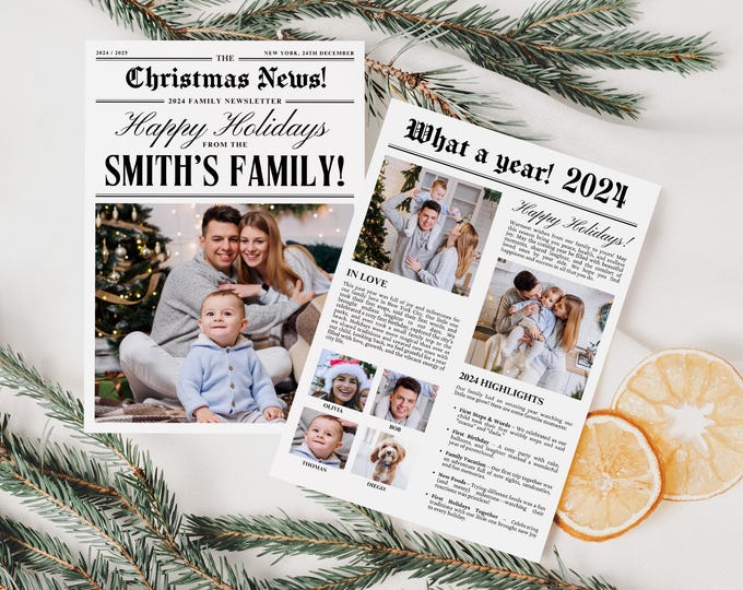 Christmas Newsletter Template / Family Year in Review / Holiday ...