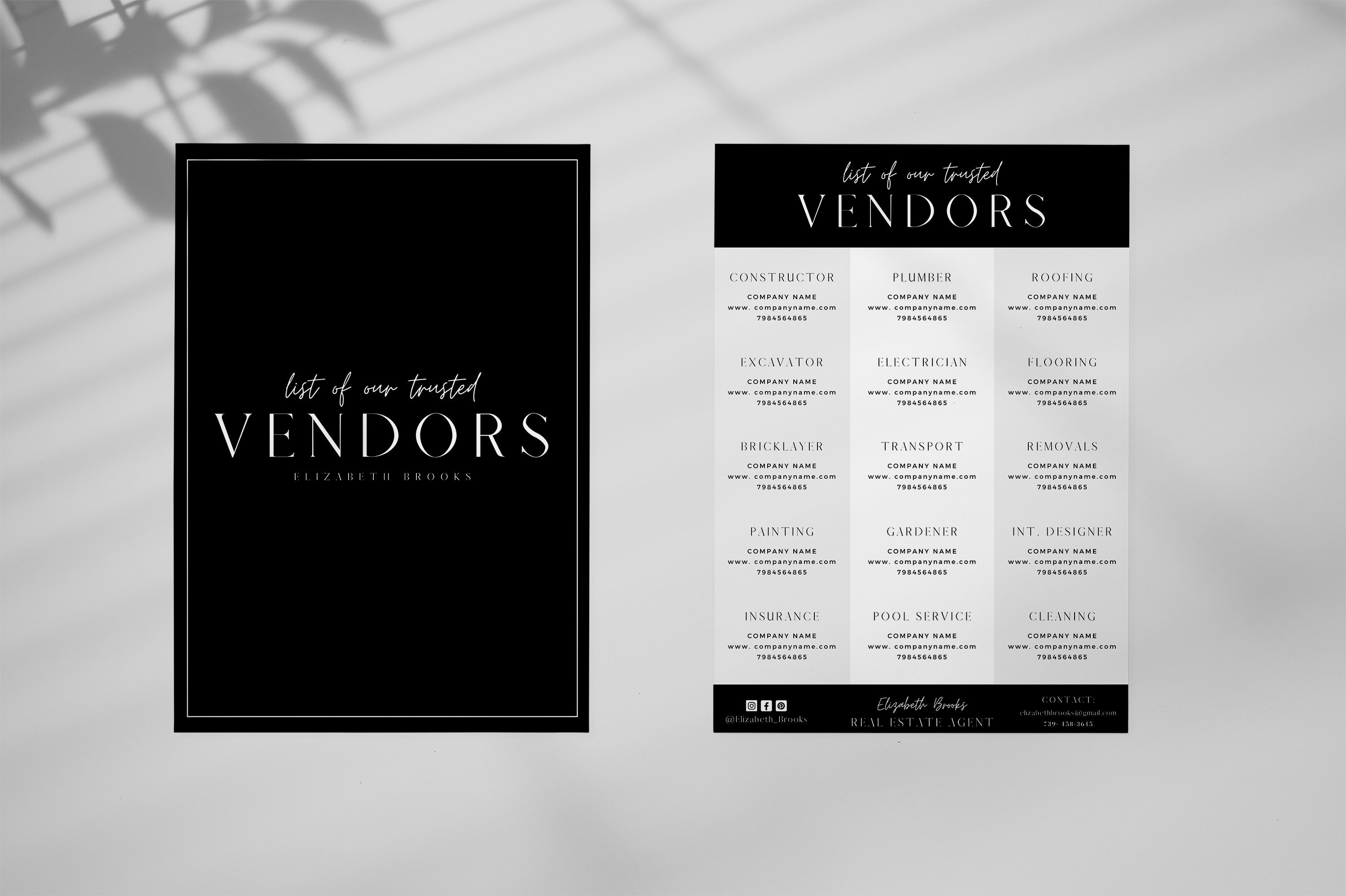 Vendor List, Editable Template, Real Estate Marketing, Trusted Vendors ...