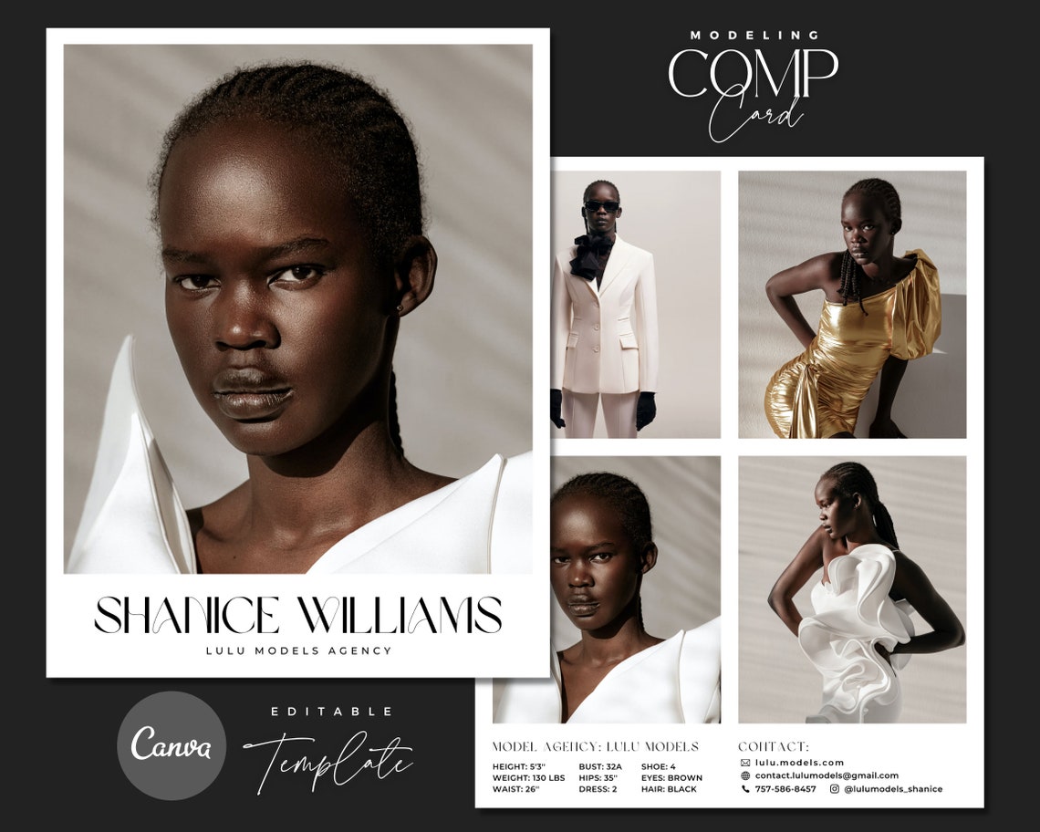 Model Comp Card / Canva Template / Fashion Model Zed Card / Model ...