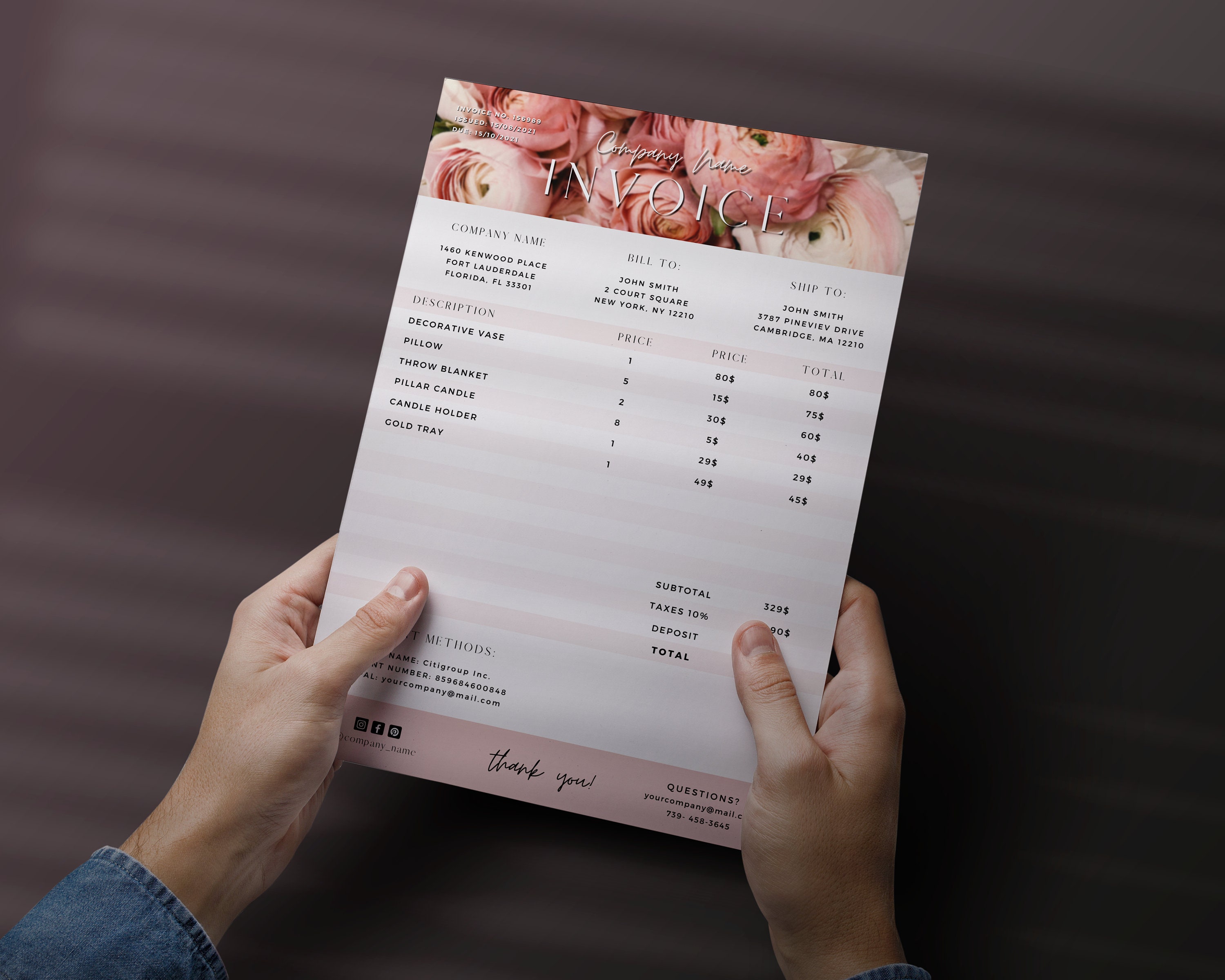 Invoice Template / Pink Floral Invoice / Business Form for - Etsy Australia