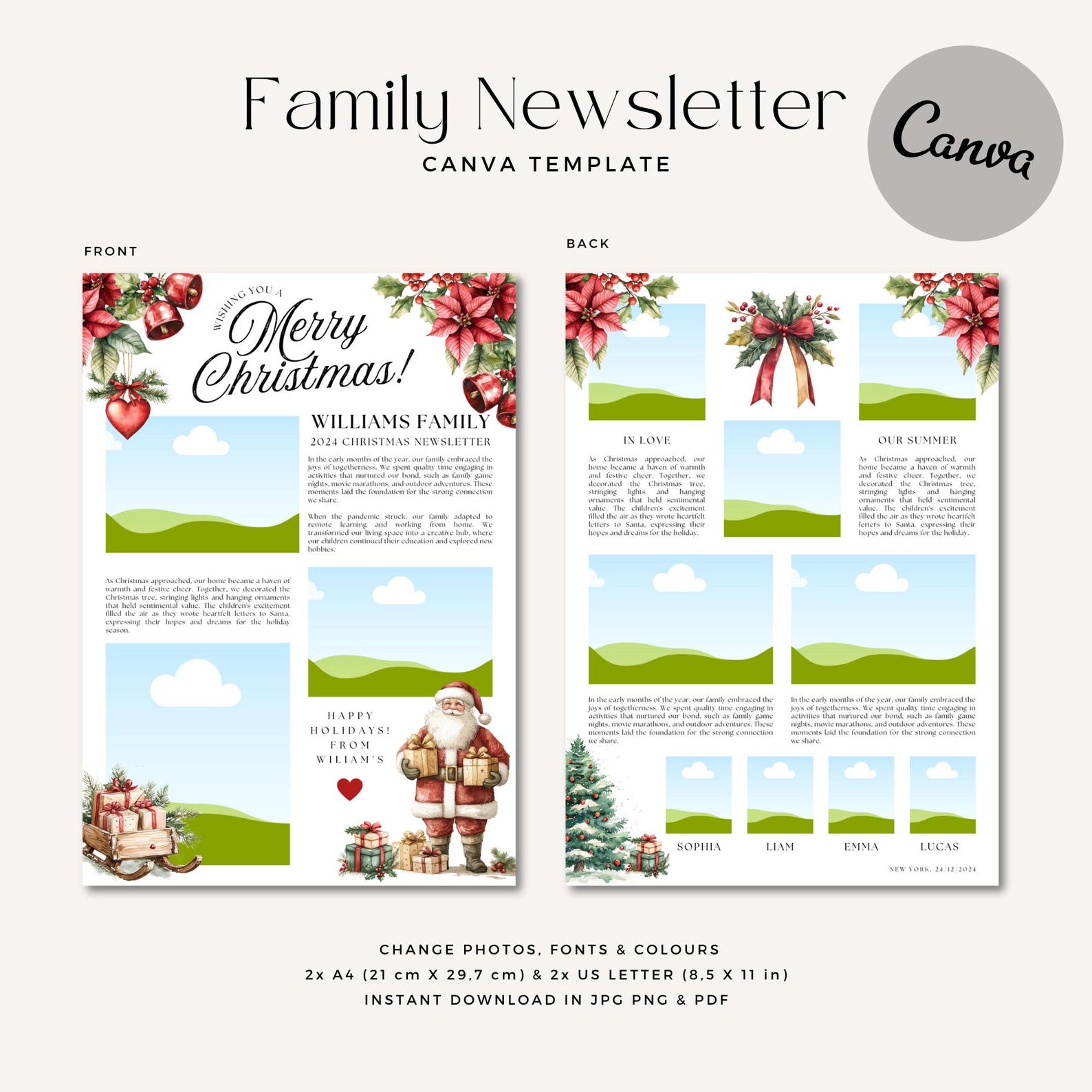 Christmas Newsletter Template / Family Year in Review / Holiday ...