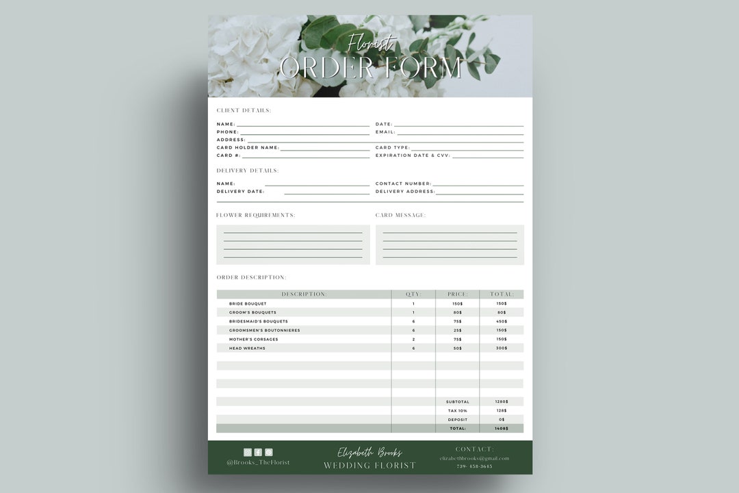 Florist Order Form Template, Canva Order Forms for Florist, Editable ...