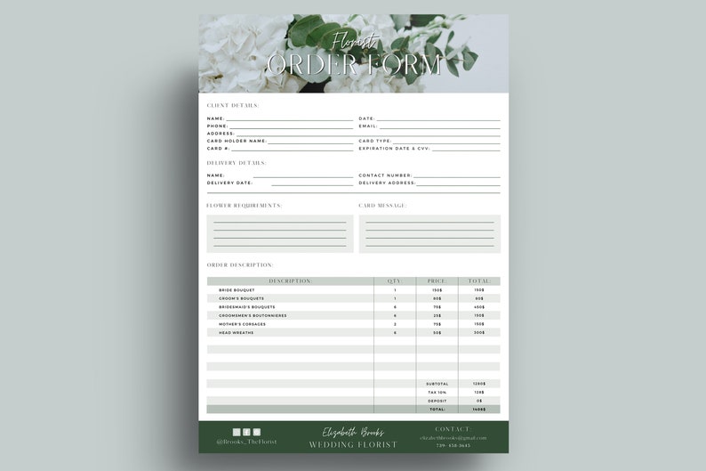 Florist Order Form Template, Canva Order Forms for Florist, Editable ...