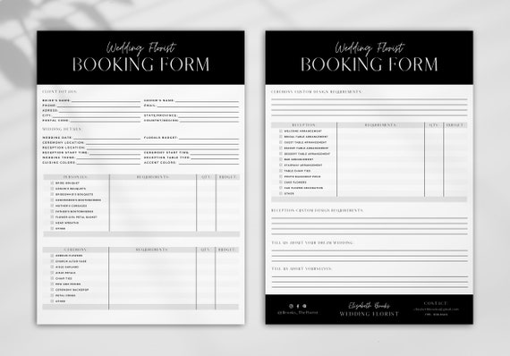 Florist Wedding Booking Form / Wedding Order Forms / Florist - Etsy