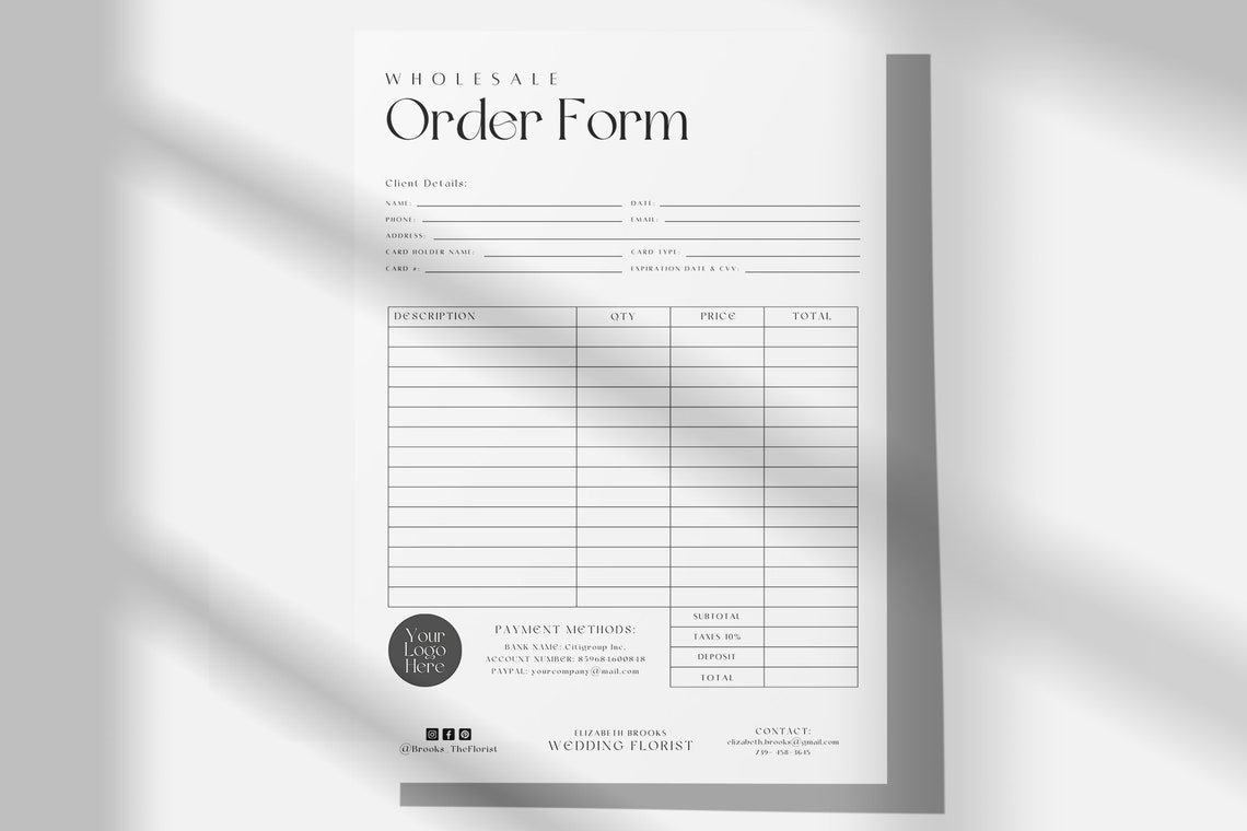 Wholesale Order Form Template / Canva Order Forms / Editable - Etsy