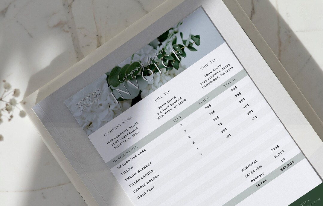 Invoice Template / Wedding Florist Business Form / Editable Billing ...