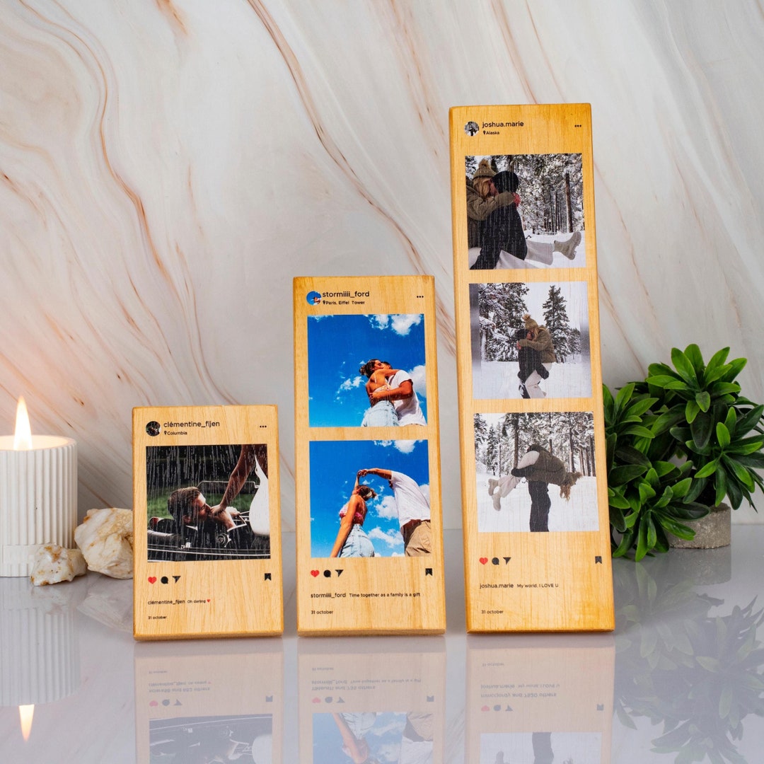 Personalized Wooden Photo Block Set, Custom Social Media Post Display ...