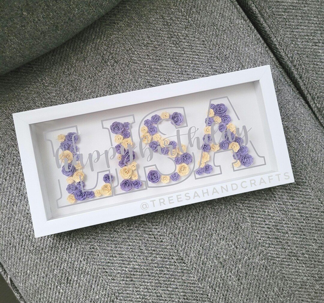 Personalized Name Shadow Box, Paper Flower Rose, Custom, Birthday, Anniversary, Bachelorette ...