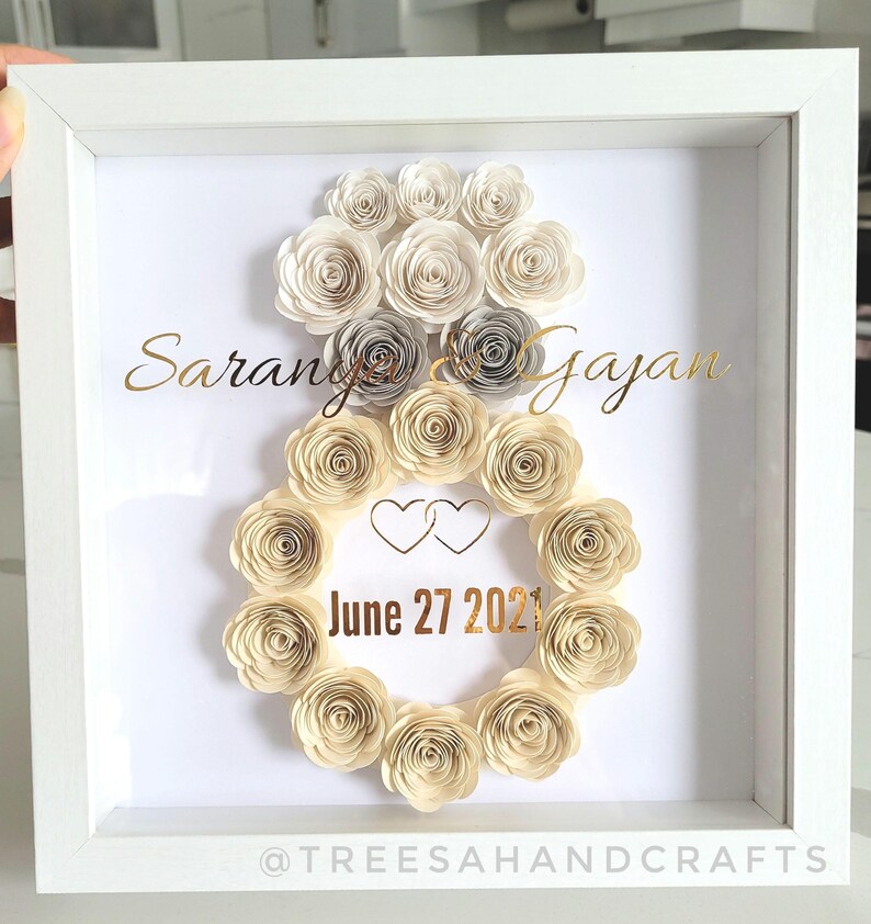 Personalized Wedding Ring Shadow Box, Paper Flower Rose, Custom, Bridal ...