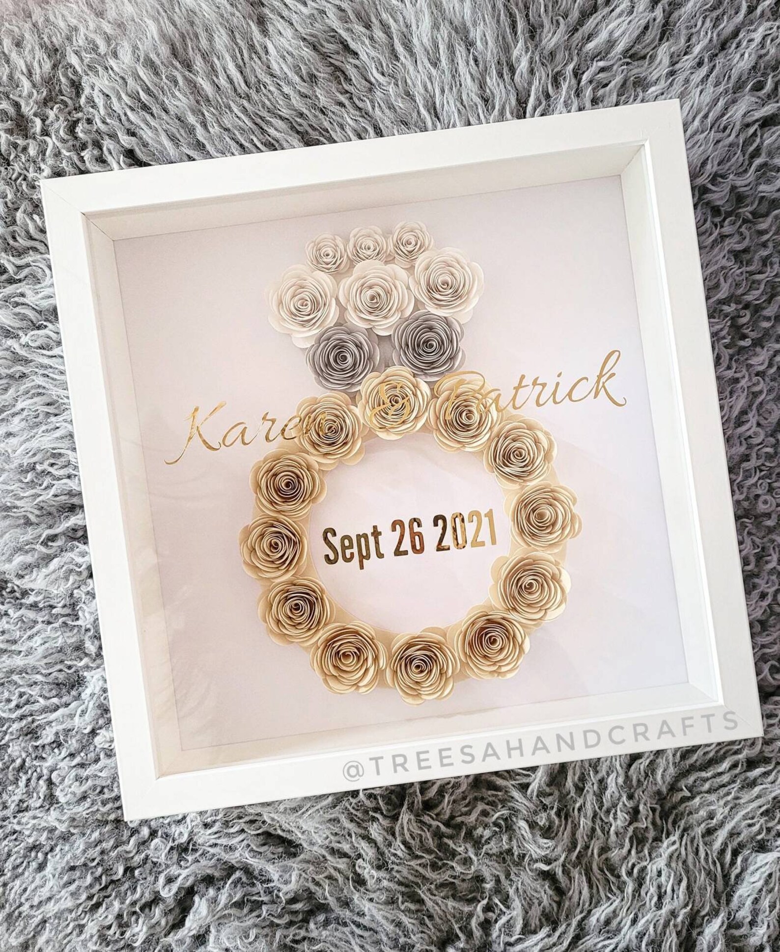 Personalized Wedding Ring Shadow Box, Paper Flower Rose, Custom, Bridal ...