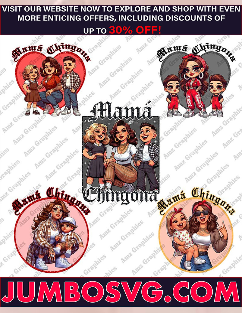 10 Mama Chingona Chicana Cartoon Mom Png Bundle, Chibi Style Latina ...