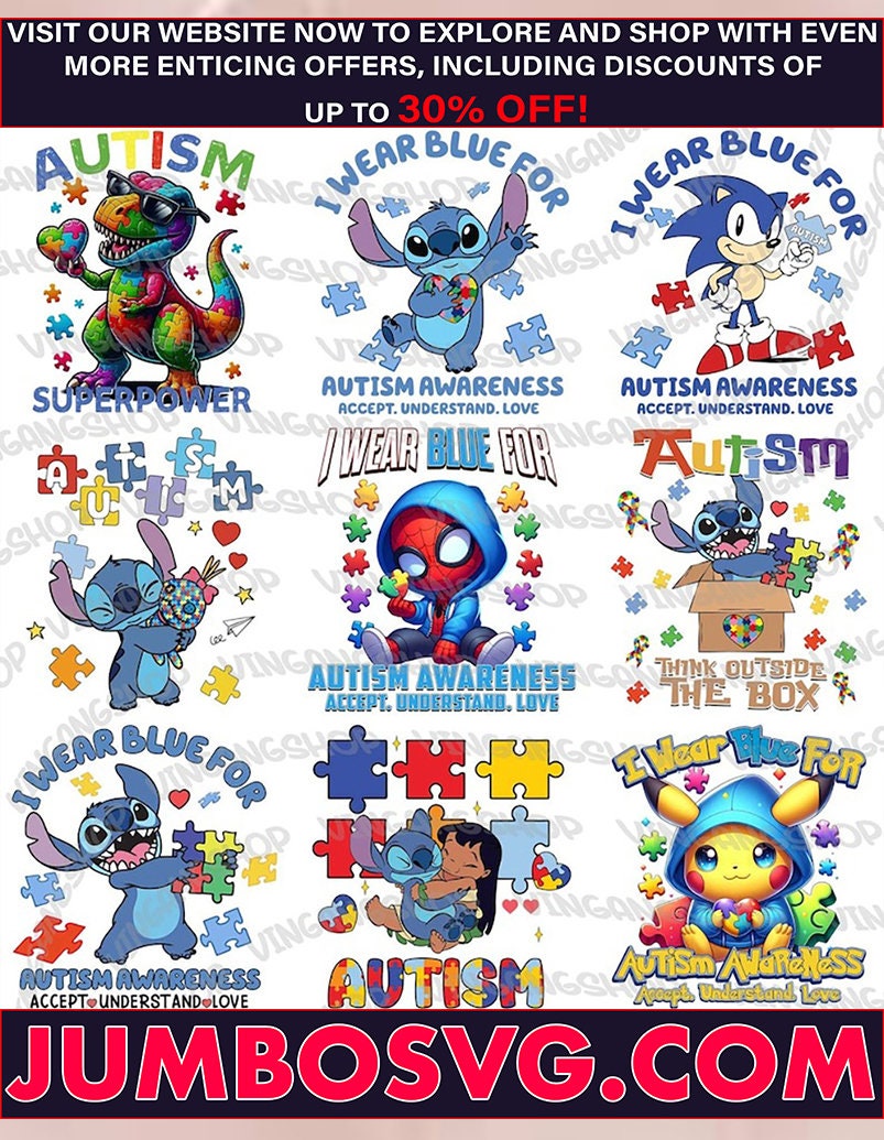 15 Autism Awareness Png Bundle, Autism Puzzle Png, Character Cartoon ...