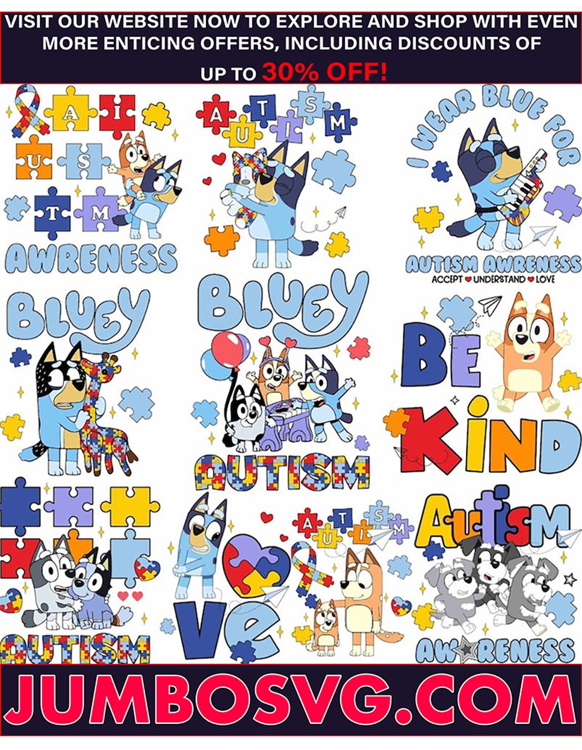 Bluey Autism Awareness Png, Autism Puzzle Png, Funny Dog and Friends ...