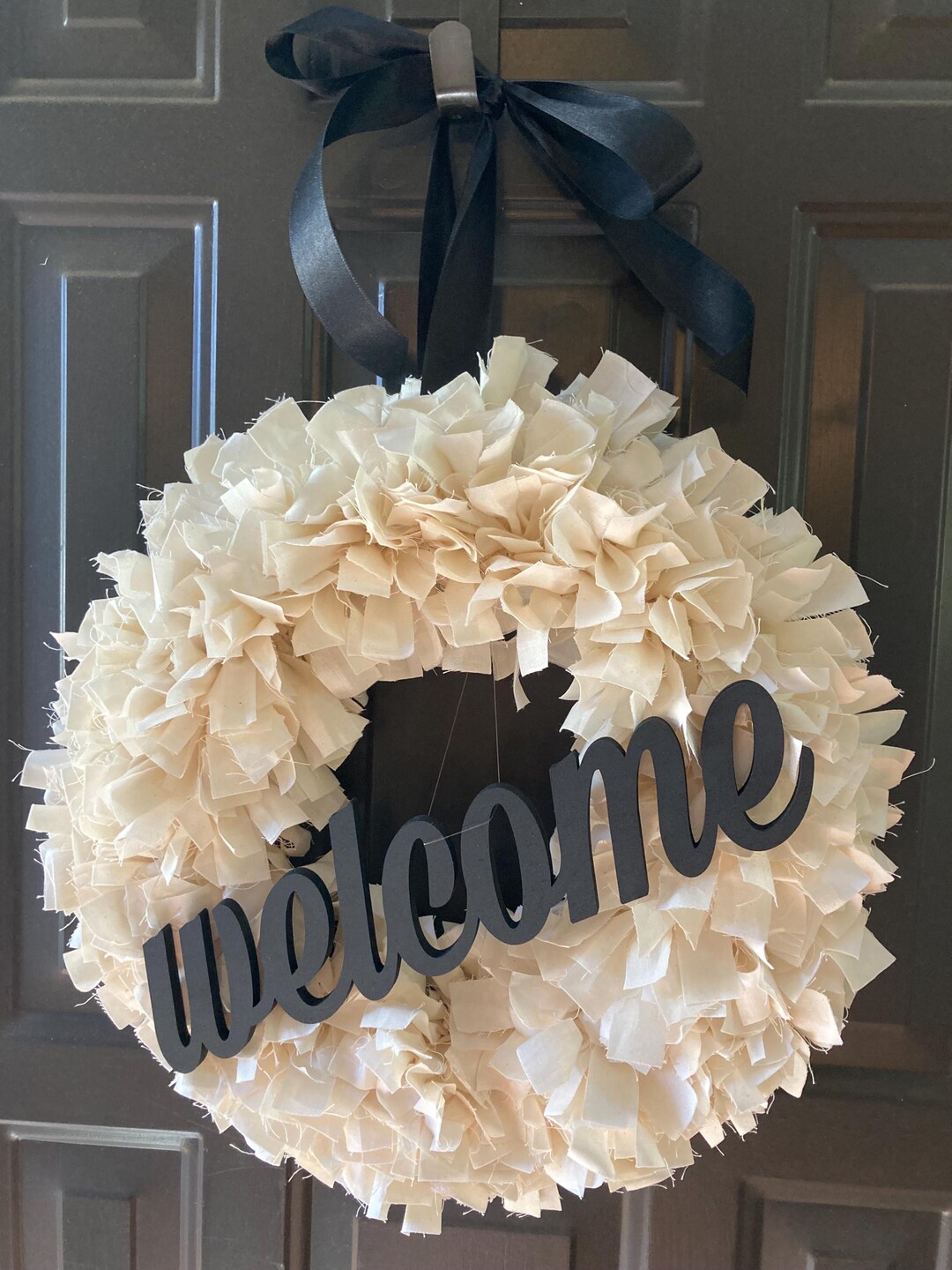 Welcome Farmhouse Rag Wreath Cream Colored Wreaths & Door Hangers - Etsy