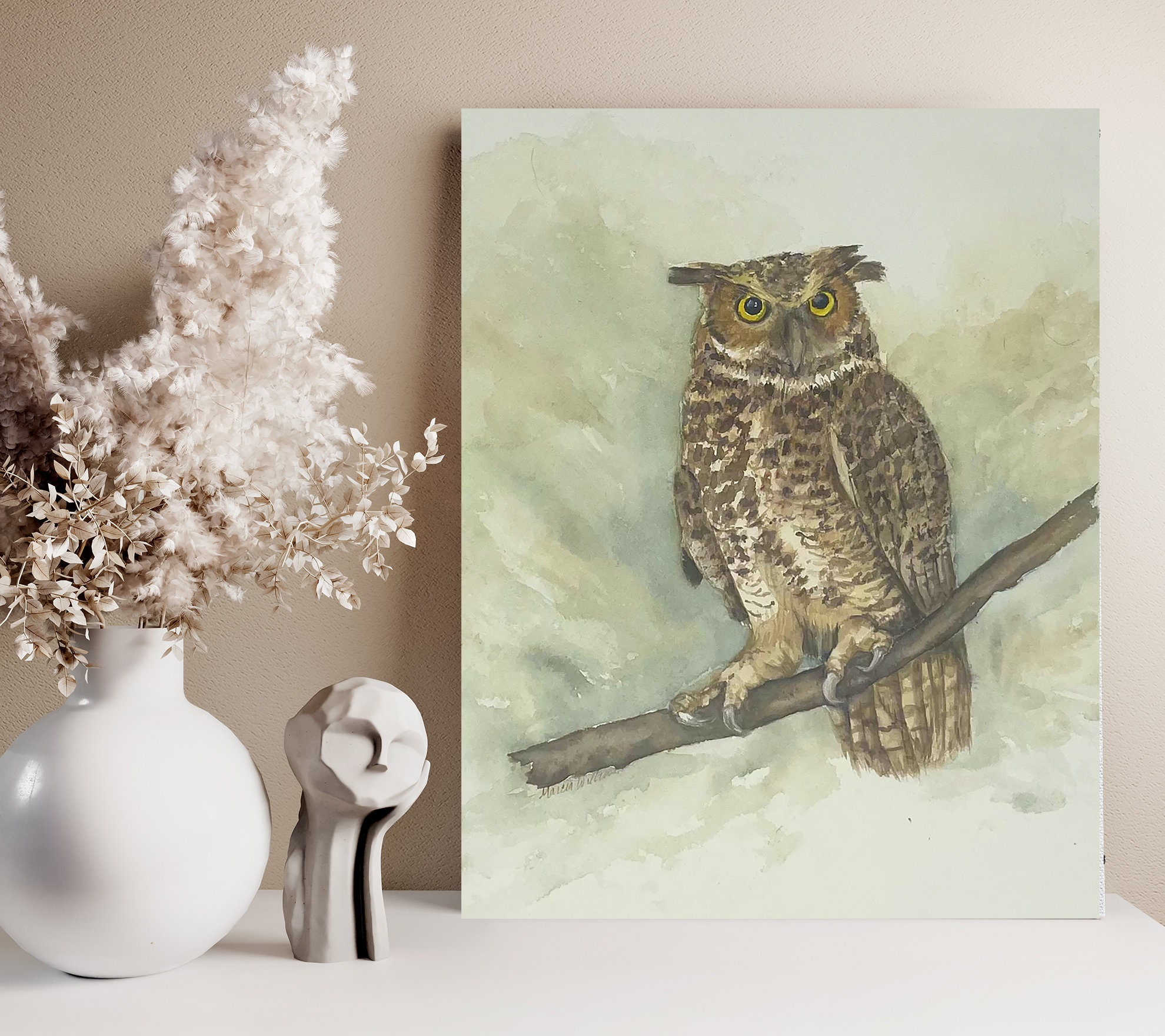 Great Horned Owl Watercolor Painting and Prints. - Etsy