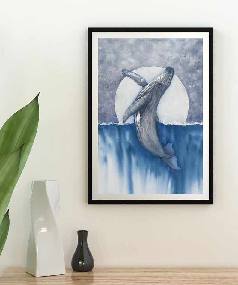 Whale Moon Watercolor Painting, Prints, and Cards: Humpback Whale Art ...