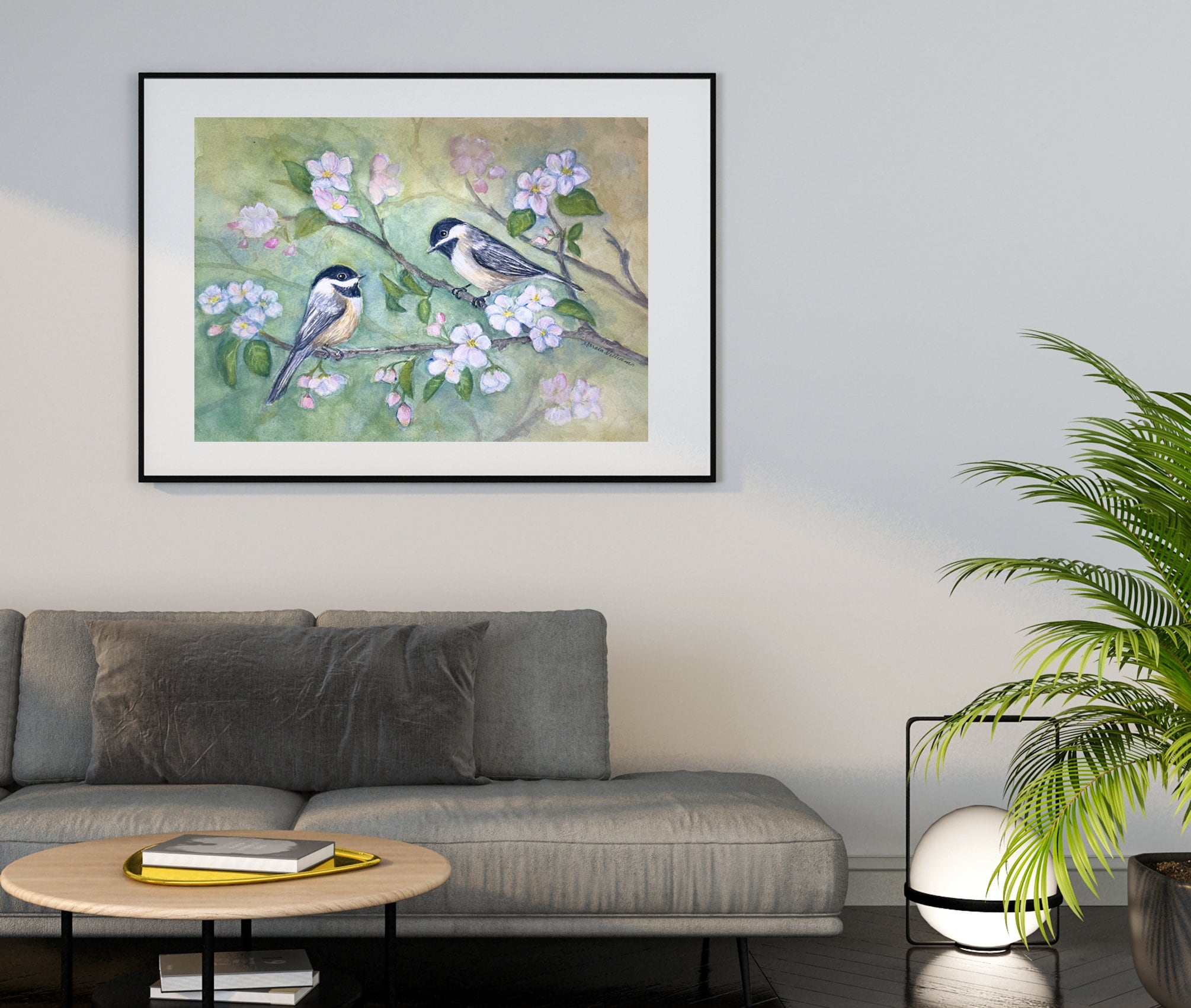 Chickadees and Cherry Blossoms Watercolor Floral Painting, Prints, and ...