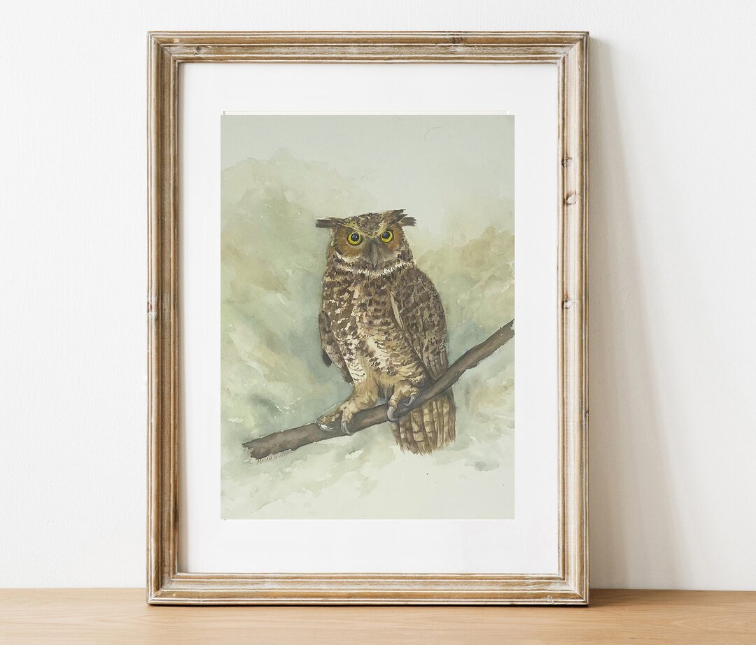 Great Horned Owl Watercolor Painting and Prints. - Etsy