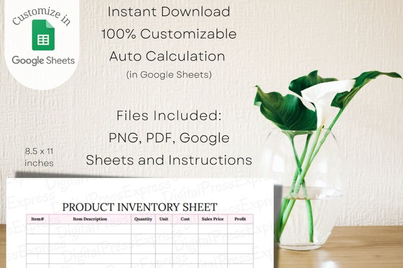 Digital Inventory Sheet and Tracker Template for Small Business ...
