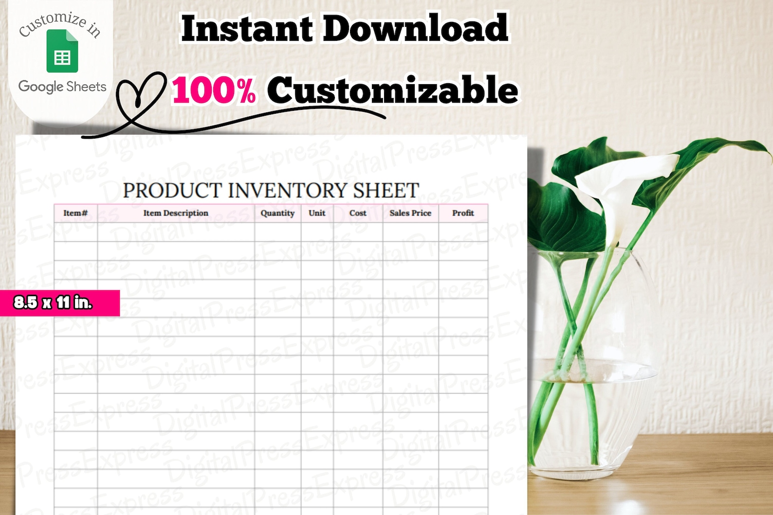 Digital Inventory Sheet and Tracker Template for Small Business ...