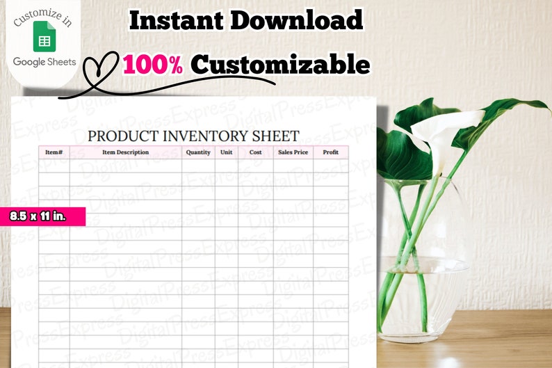 Digital Inventory Sheet and Tracker Template for Small Business ...