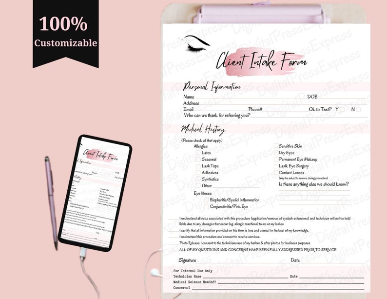 Eyelash Extension Consent Form / New Client Intake Form - Etsy