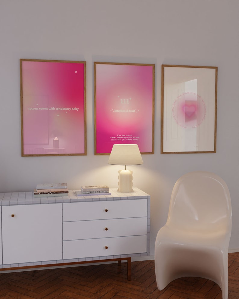 Pink Aura Poster Set, Set of 3 Affirmation Poster, Trust Graident ...