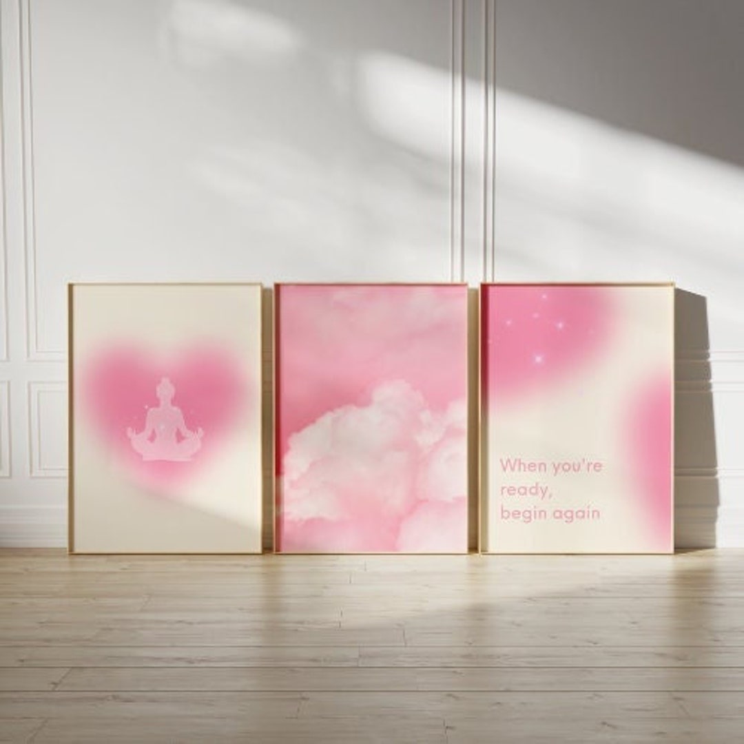 Pink Aura Poster Set, Set of 3 Affirmation Poster, Trust Graident ...