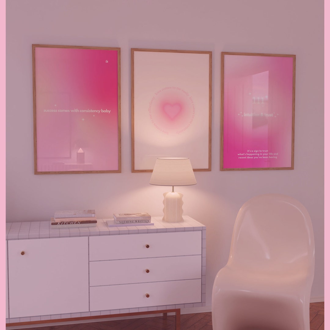 Pink Aura Poster Set, Set of 3 Affirmation Poster, Trust Graident ...