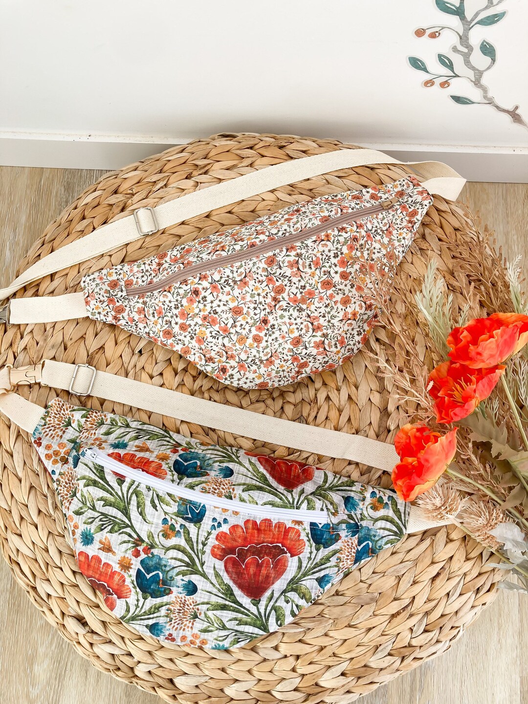 Sac banane bandoulière et sac banane xl fleurie coton doublée - Etsy France