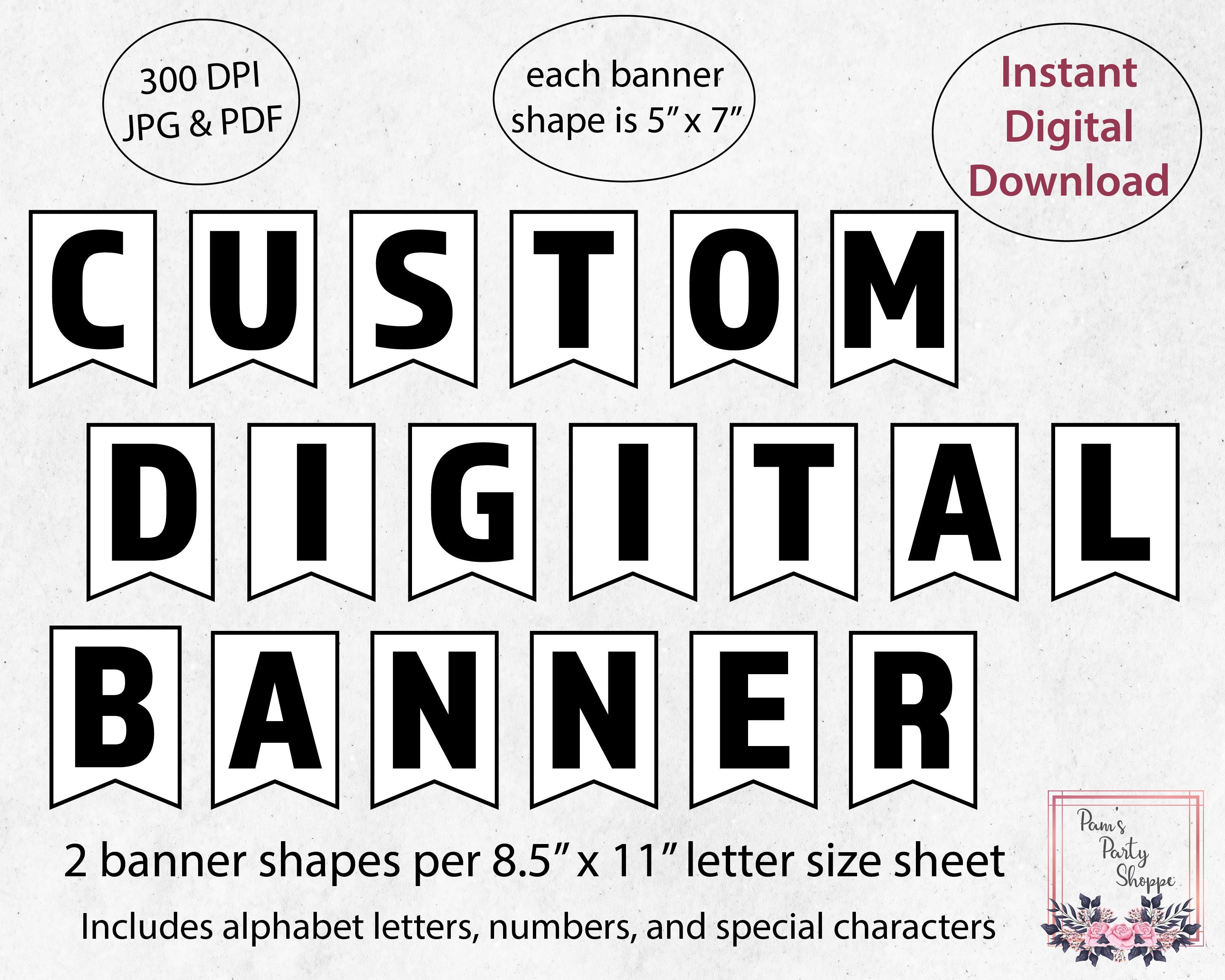 Printable DIY PDF BANNER, Alphabet Letters, Swallowtail Bunting, Black ...