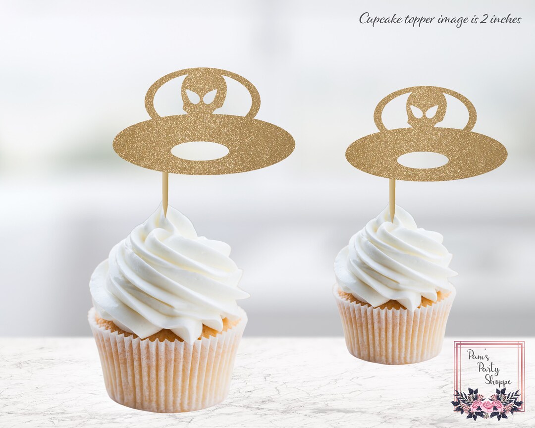 Alien Spaceship Cupcake Toppers, Space Theme Birthday Party, UFO Topper ...