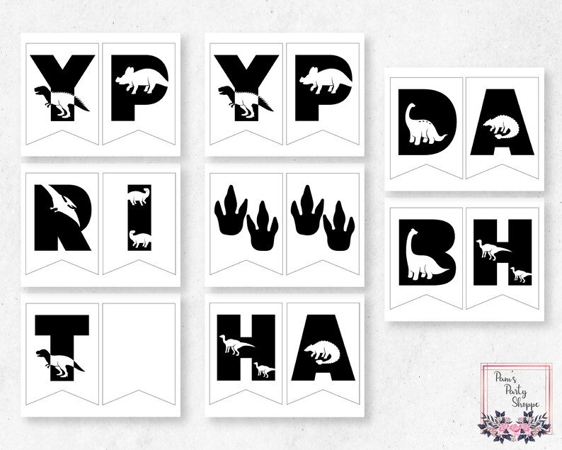 Dinosaur Happy Birthday Banner, Printable DIY PDF, Swallowtail Design ...