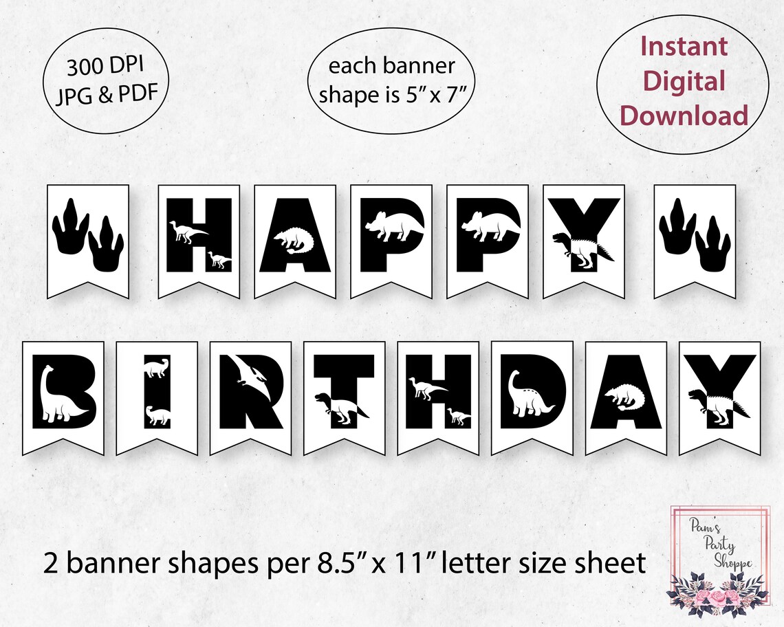 Dinosaur Happy Birthday Banner Printable DIY PDF Swallowtail - Etsy Canada