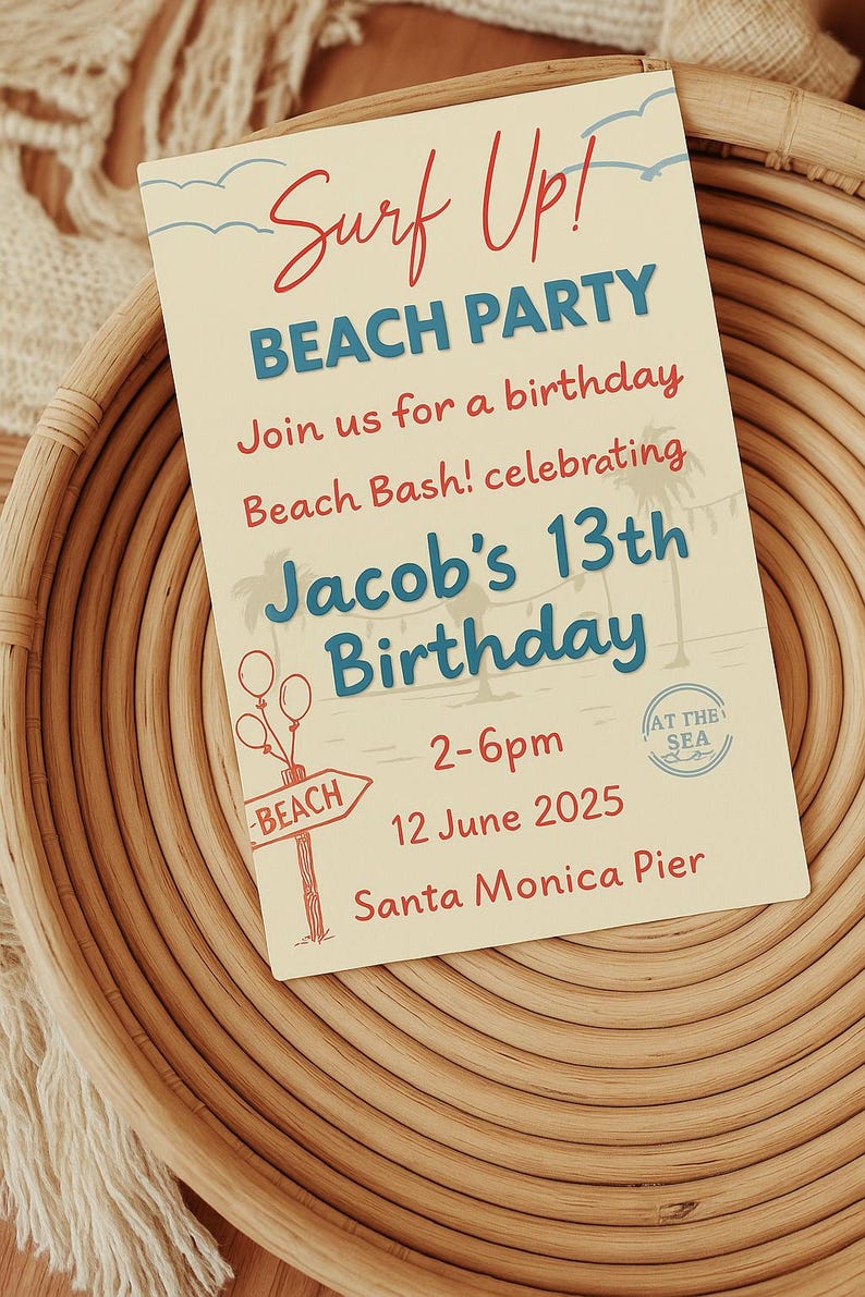 Editable Surf's up Beach Party Birthday Invitation - Etsy