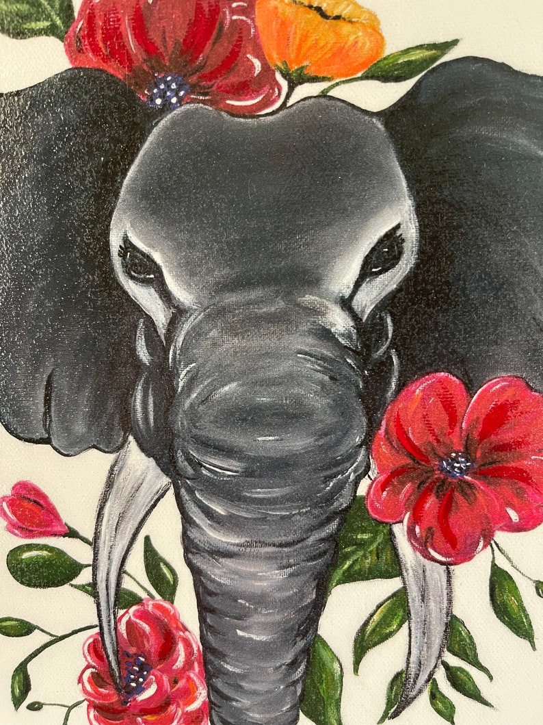 Elephant With Flowers - Etsy