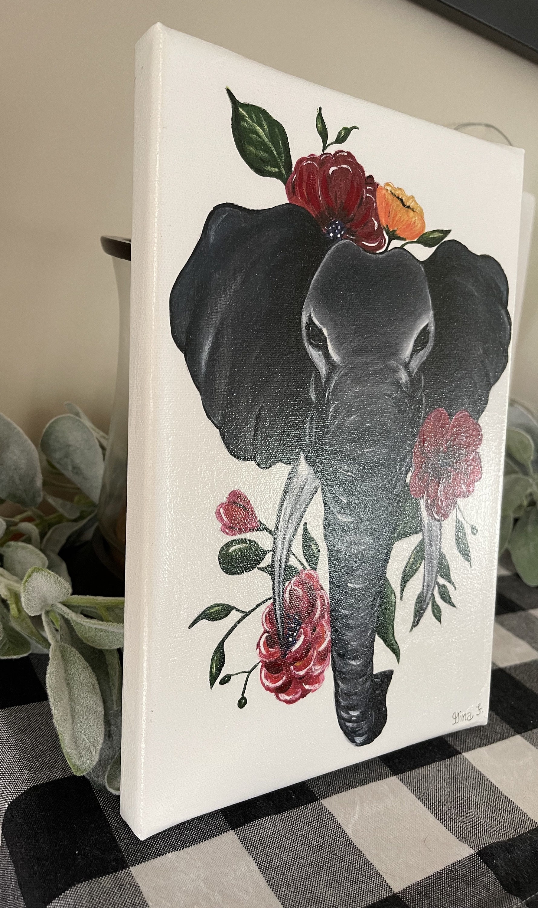 Elephant With Flowers - Etsy