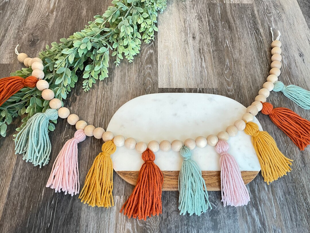 Rainbow Wood Bead Tassel Garland Yarn Wall Hanging Rainbow - Etsy