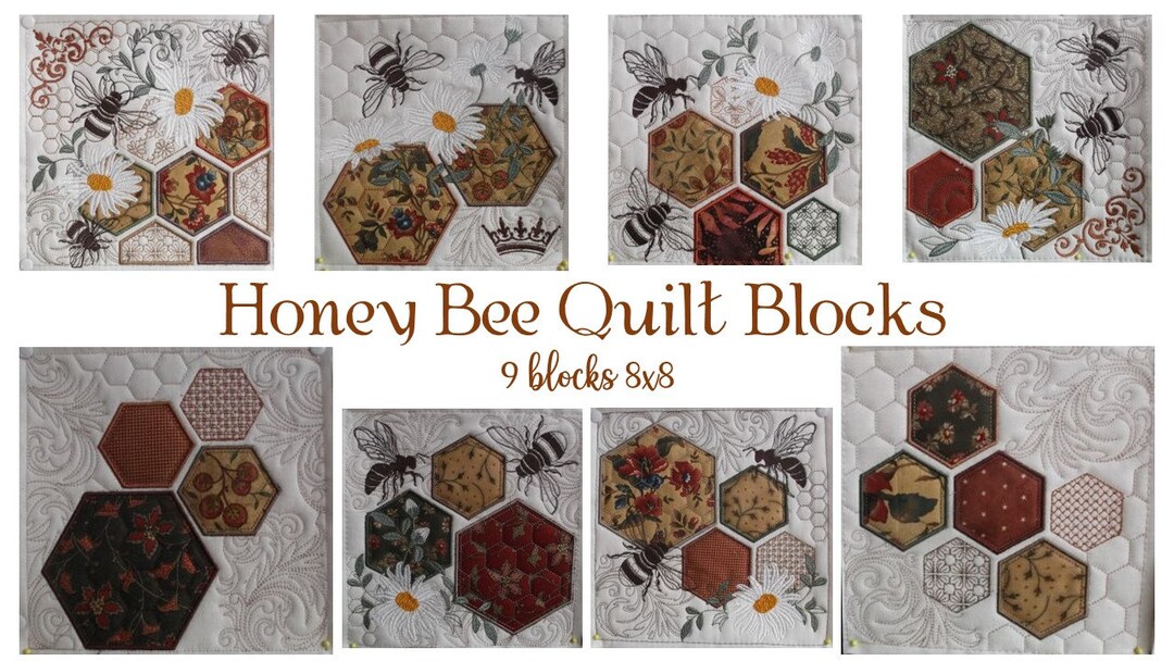 Honey Bee Quilt Blocks Machine Embroidery Designs 8"x8" - Etsy